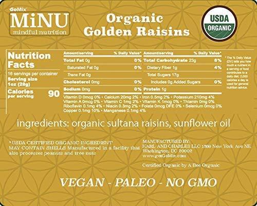MiNU Organic Golden Raisins Sultanas - 16 oz (1 lb) | No Sulfur, No ...