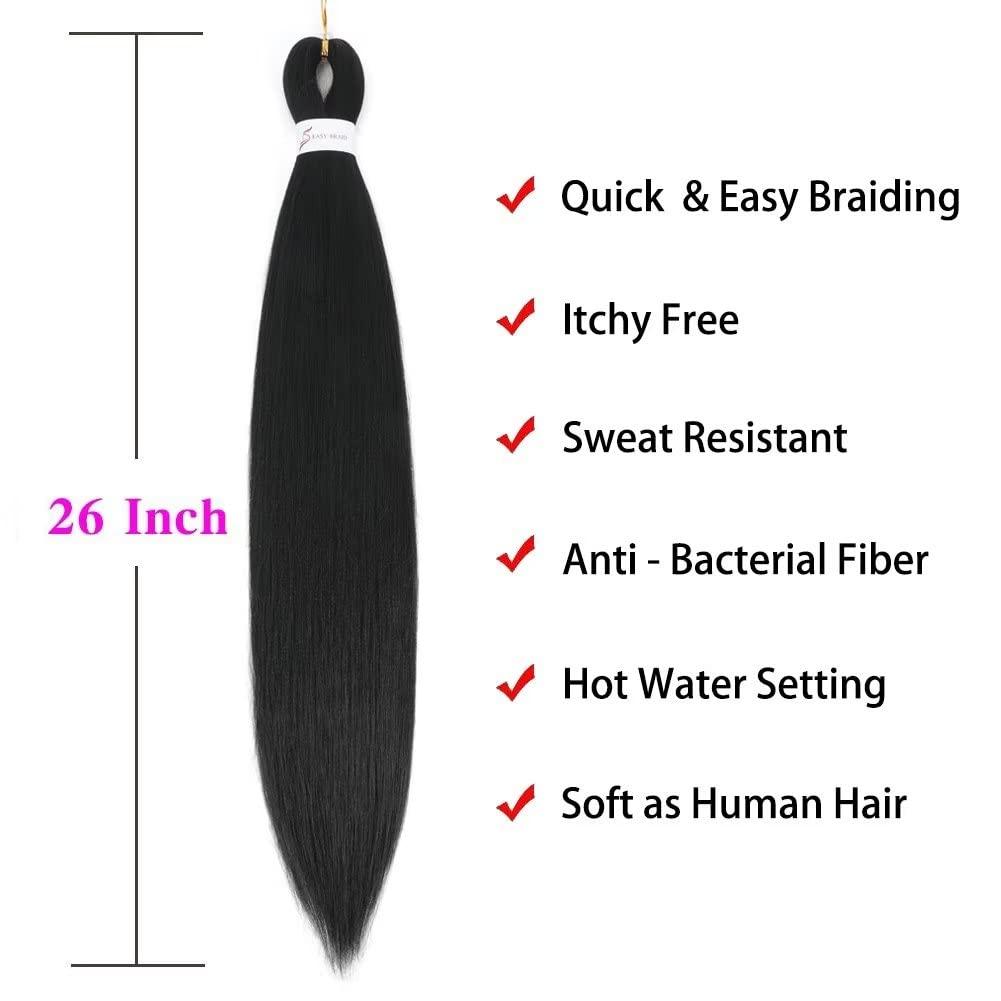 Pre Stretched EZ Braiding Hair Yaki Texture 26 Inches - Black (Pack of ...
