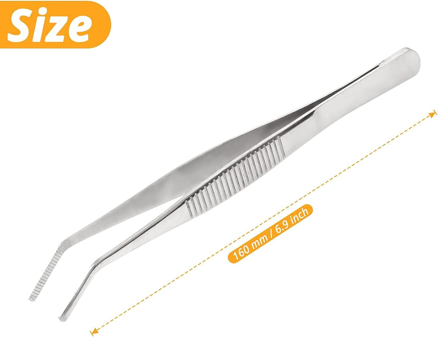 YEEPSYS Stainless Steel Tweezers Multipurpose Tweezers with Curved Serrated Tip Precision ...