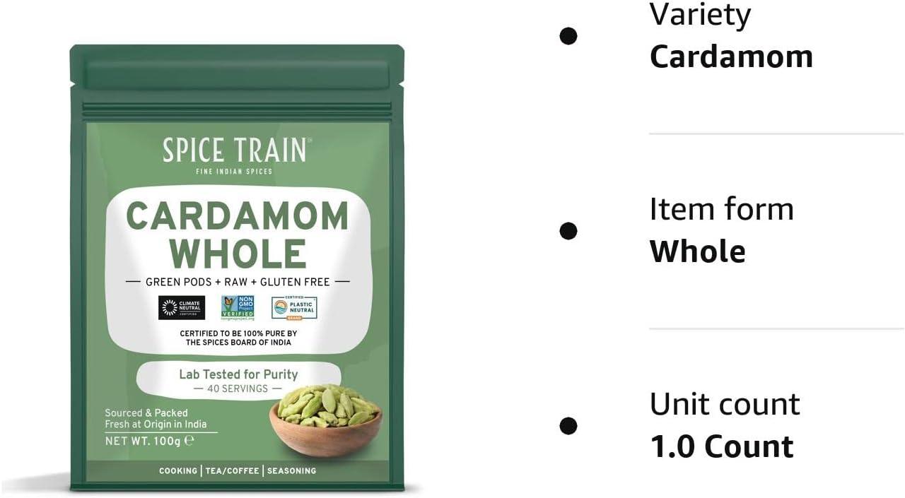 SPICE TRAIN Cardamom Pods (100g/3.53oz) - Large Green Elachi | Raw ...