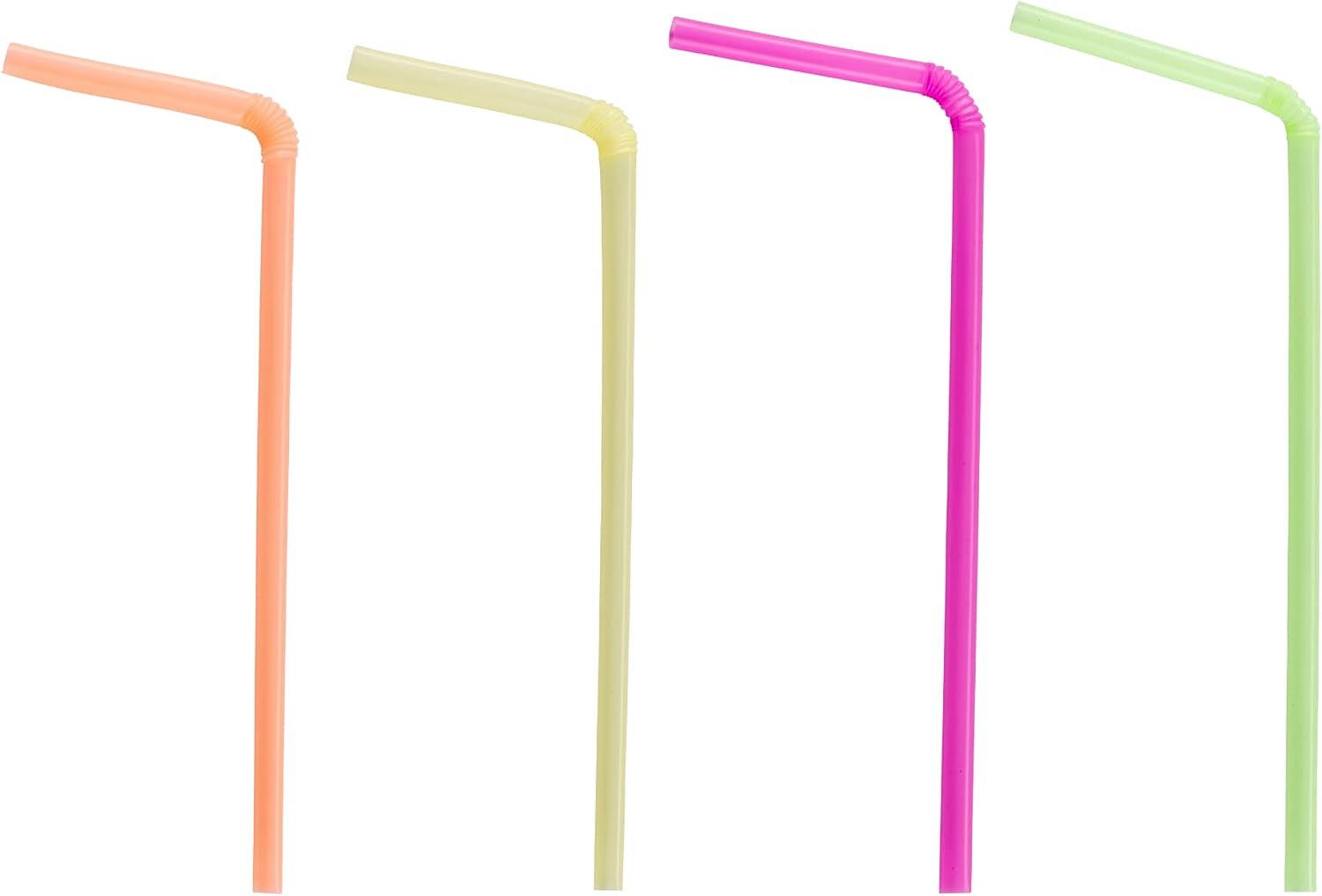 500 Pack Neon Colored Flexible Drinking Straws - Disposable & Kid ...