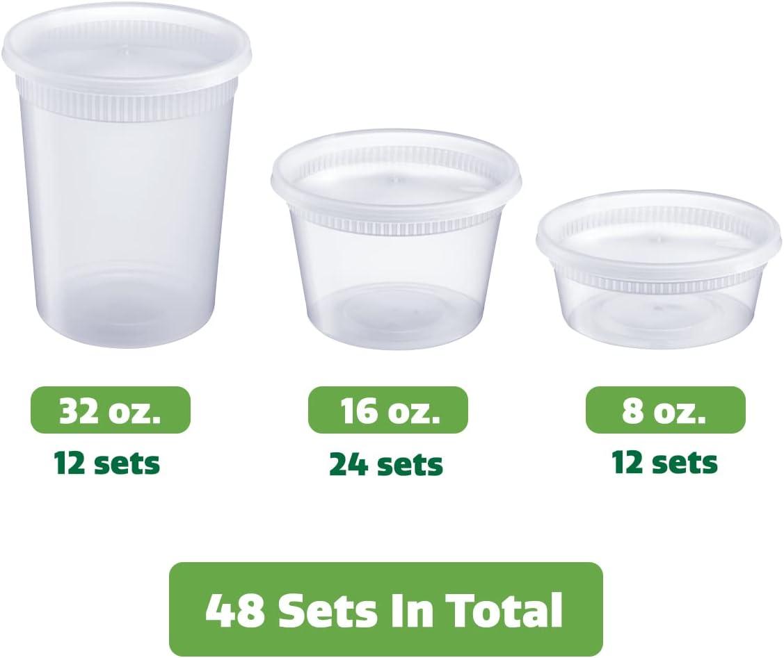 48 Sets Combo Plastic Deli Containers with Airtight Lids - 8oz, 16oz ...