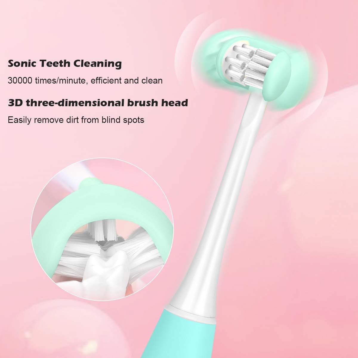 Kids Sonic Toothbrush | Rechargeable 32000 VPM | Patented 3 Brush Head ...