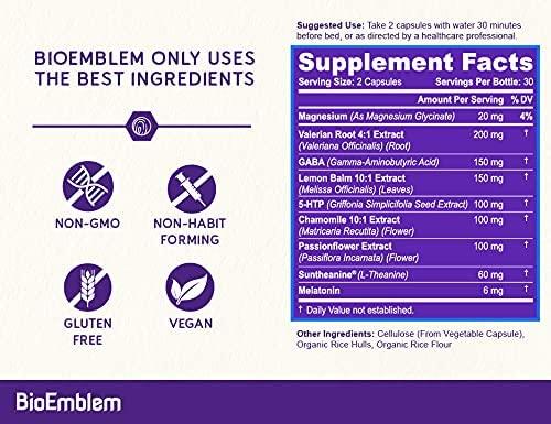 BioEmblem Natural Sleep Aid for Adults | Melatonin, Valerian Root ...