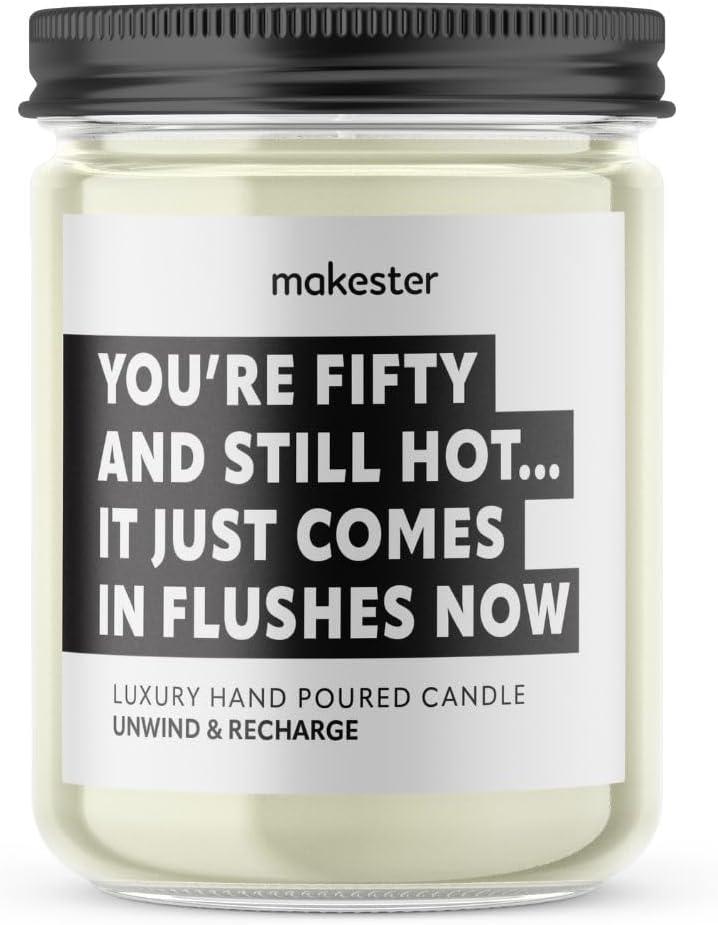 50th Birthday Candle - Vanilla Jasmine & Sugared Almond Soy Wax - Funny ...