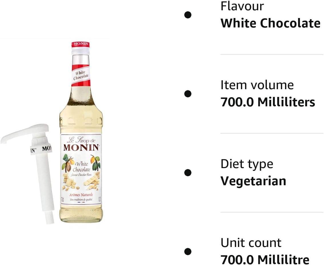 Monin White Chocolate Coffee Syrup 70cl Glass Bottle with Pump Set - 2 ...