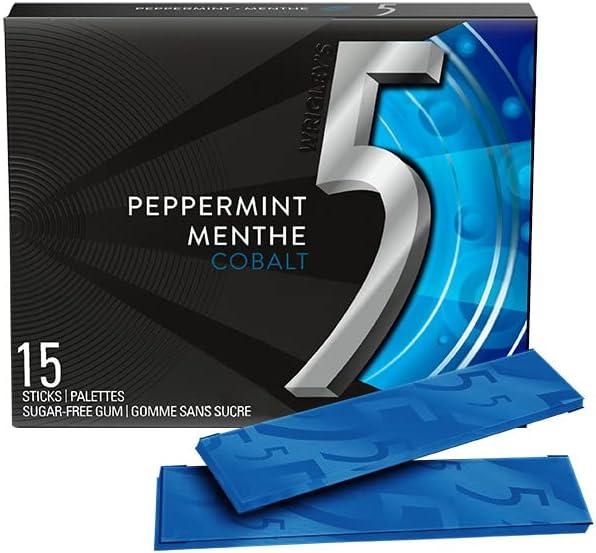 5 GUM Peppermint-Cobalt Flavoured Sugar Free Chewing Gum 15 Sticks 3 ...