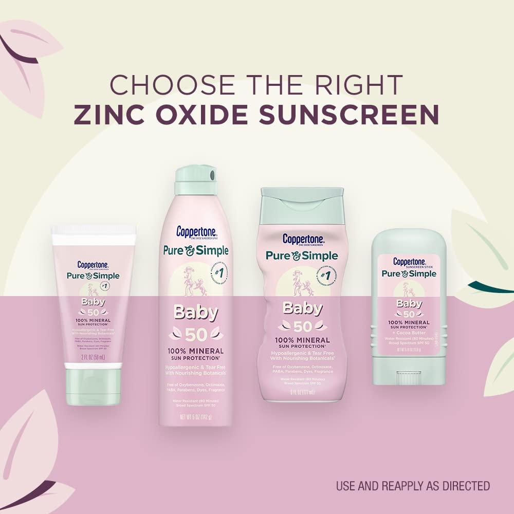 Coppertone Pure and Simple Baby Sunscreen Spray SPF 50, Zinc Oxide ...