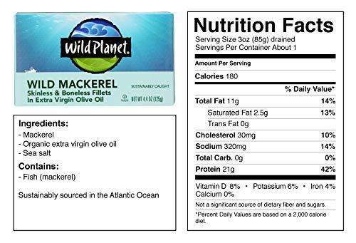 Wild Planet Wild Mackerel Fillets in Organic Extra Virgin Olive Oil ...