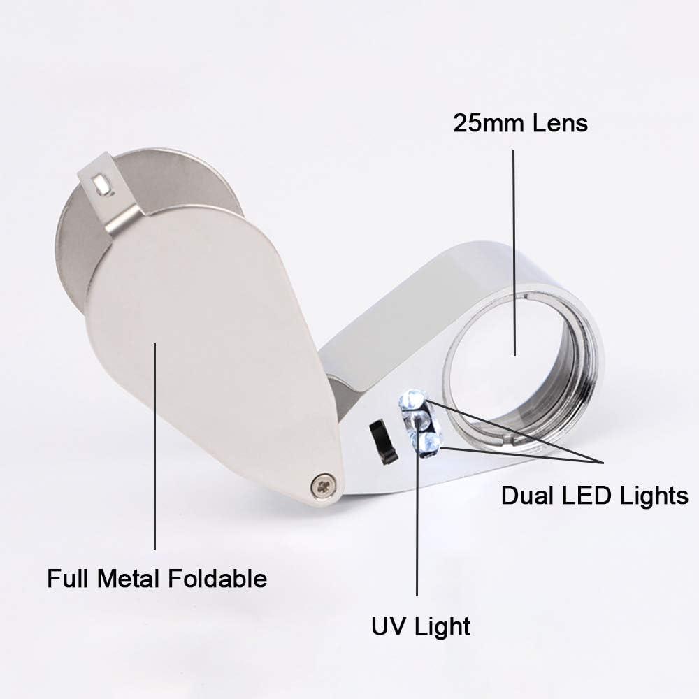 2 Pack Metal Illuminated Jewelry Magnifying Glass with LED Light - 40X ...