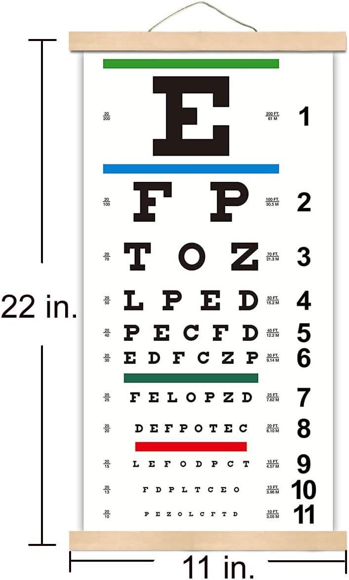 Snellen Eye Chart 20 Feet for Eye Exams | Wooden Frame | 11x22 Inches ...