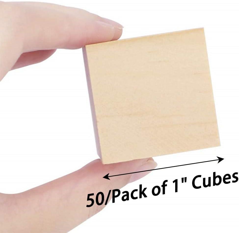 50 Pack 1 Inch Unfinished Wooden Blocks for Crafts - Natural Wood Cubes ...