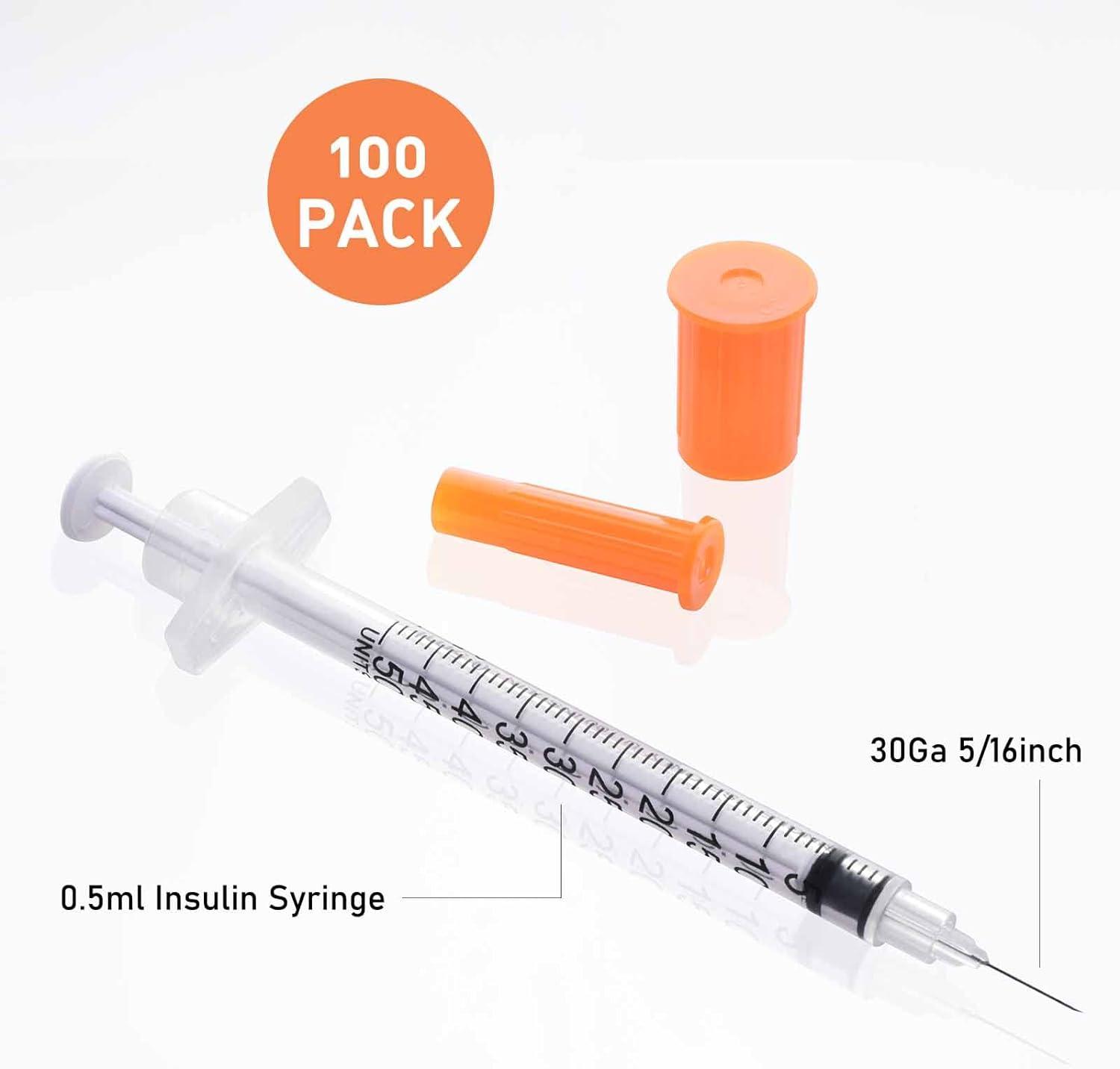 U-100 0.5cc 30G 5/16 Syringe 100 Pack - Individually Sealed 0.5ml 31G | Buy Now with Express ...