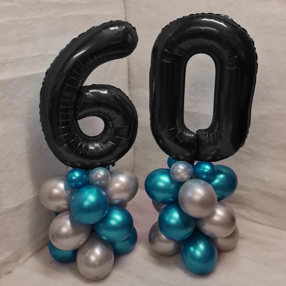 Number 60 Balloons Black for 60th Birthday Decorations - Happy Birthday ...