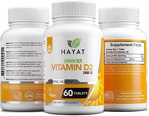 HAYAT Vitamins Vegan Natural Vitamin D 2400 IU D2 Halal Certified - 60 ...