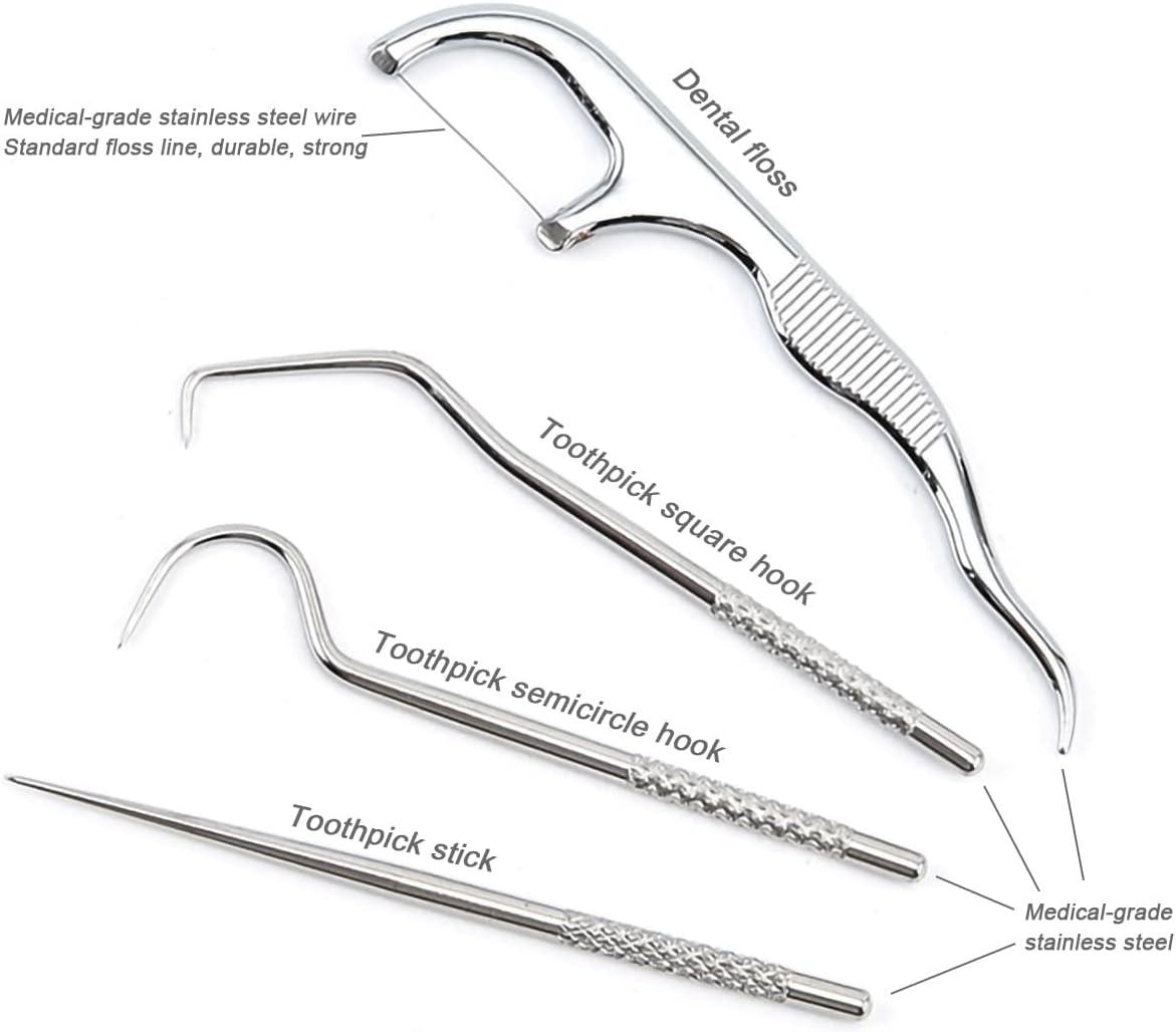 Dental Floss Picks Kit - Stainless Steel Reusable Toothpicks Pocket Set ...