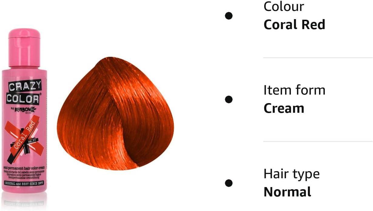 Crazy Color Vibrant Coral Red Hair Dye - 100ml | Highly Pigmented Vegan ...