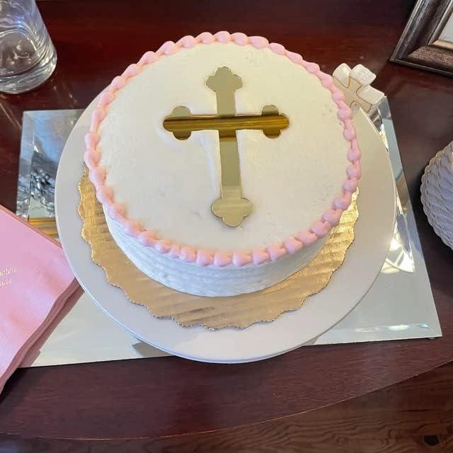 Pack of 10 Acrylic Christening Cross Cake Toppers Mirror Cross Cake ...