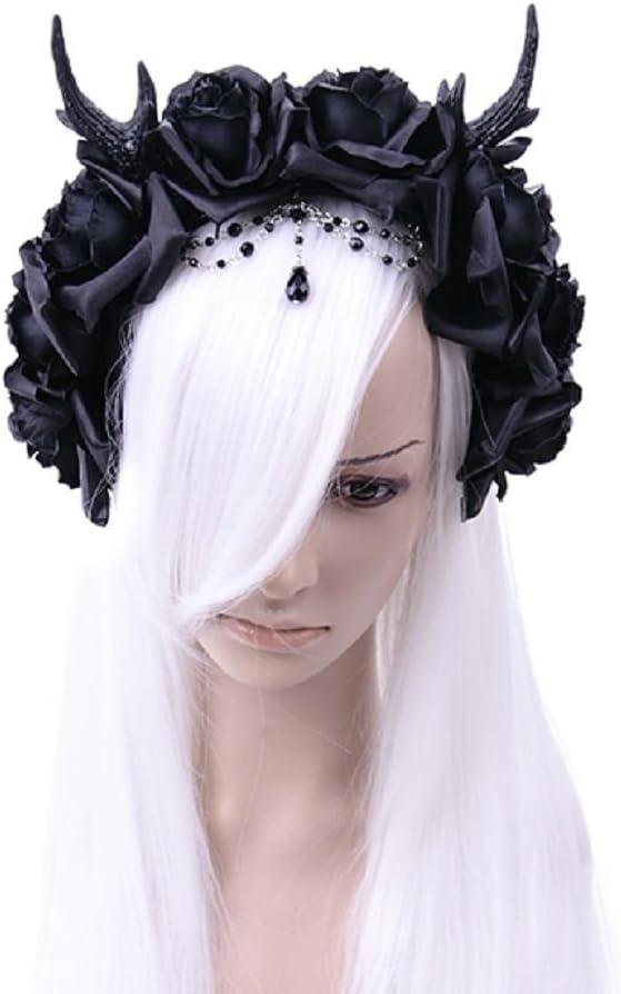Restyle Gothic Princess Garland - Nu Goth Rose Antler Headband (Black ...