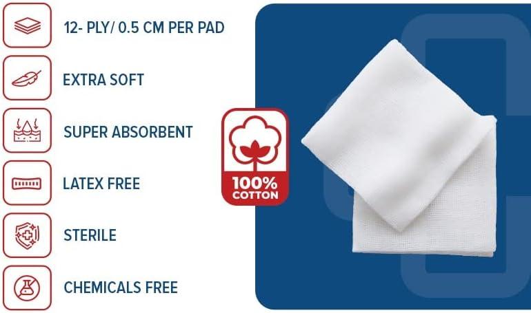 Medfactory 4 x 4 Sterile Gauze Pads 100-Pack - 12-Ply 100% Cotton for ...