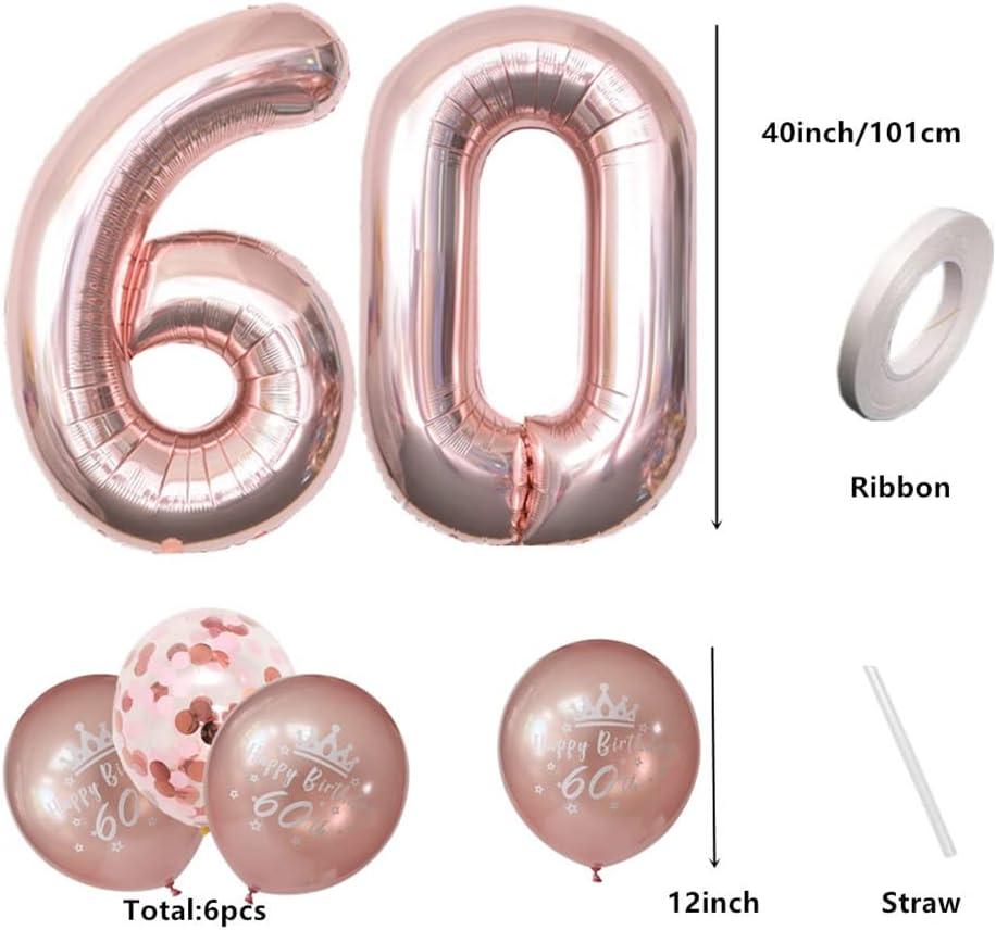 Rose Gold Number 60 Balloons & Decorations for Women's 60th Birthday ...