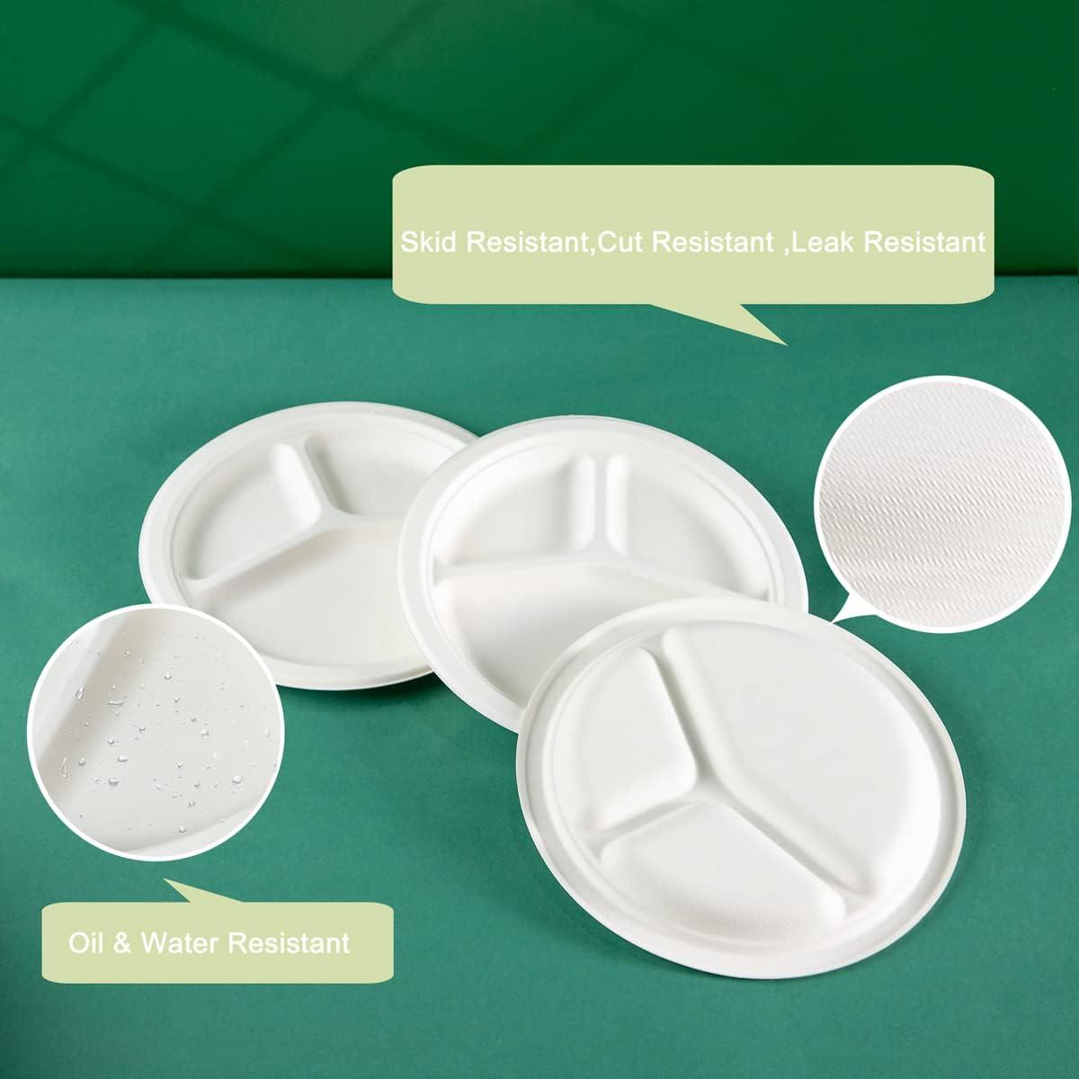 SUT 3 Compartment Plates Disposable 100-Pack - 9 Inch Heavy-Duty White ...