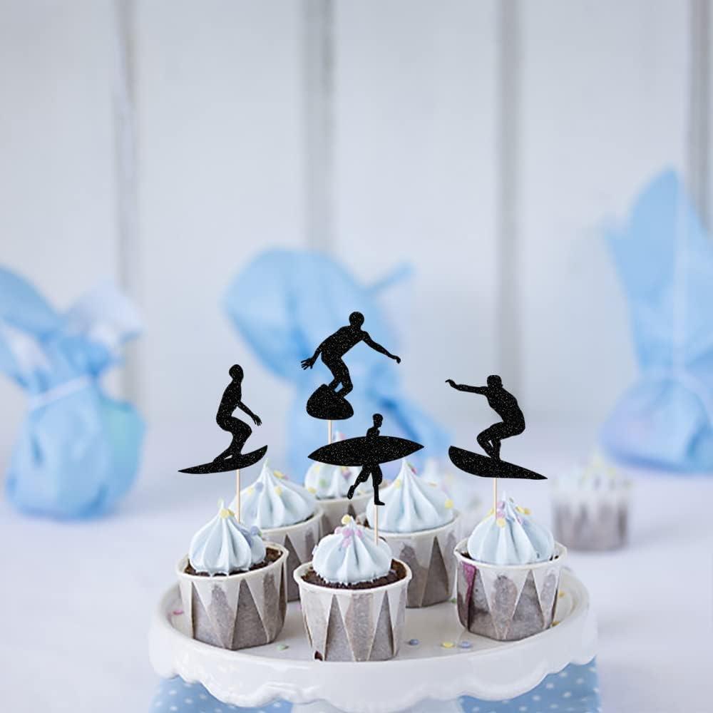 Bejotaa Glitter 24 Piece Happy Birthday Surfboard Cake Topper Summer ...