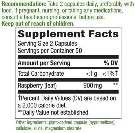 Nature's Way Red Raspberry Leaves 450mg - 100 Capsules | Pure Herbal ...