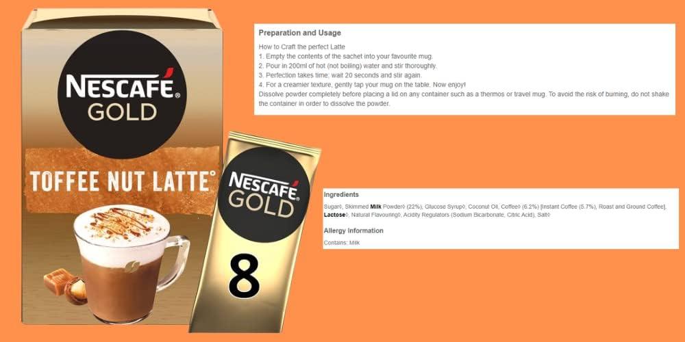 Nescafe Gold Toffee Nut Latte Instant Coffee Contains 48 Toffee Sachets ...