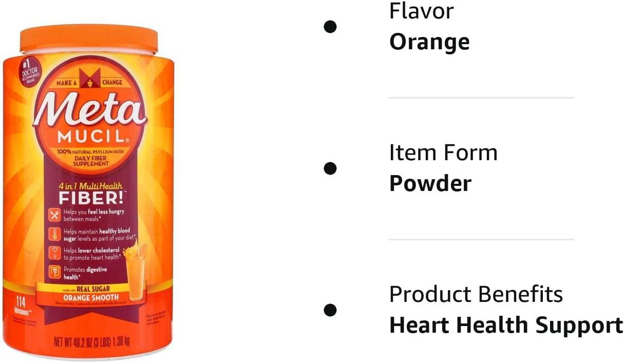 Metamucil Orange Smooth 114 Doses - Fiber Supplement for Digestive ...