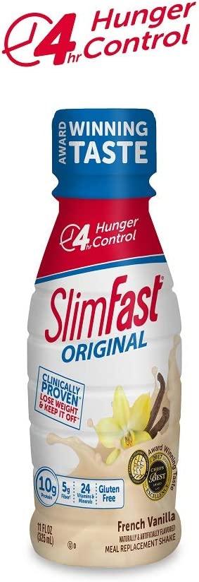 SlimFast Original French Vanilla Meal Replacement Shake - 20 Count | 10g Protein, 4g Fiber, 24 ...