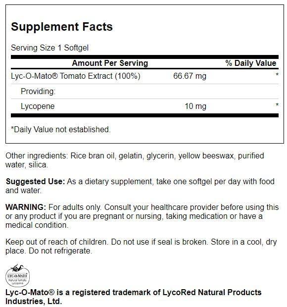 Swanson Lyc-O-Mato Lycopene 10mg - 60 Softgels | Powerful Antioxidant ...