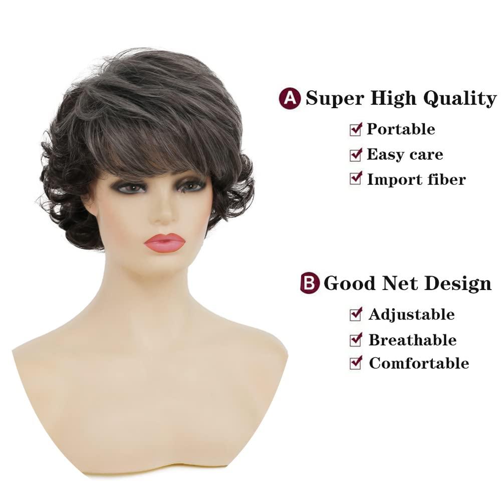 Sallcks Short Curly Grey Ombre Wig - Soft Synthetic Heat Resistant Hair ...