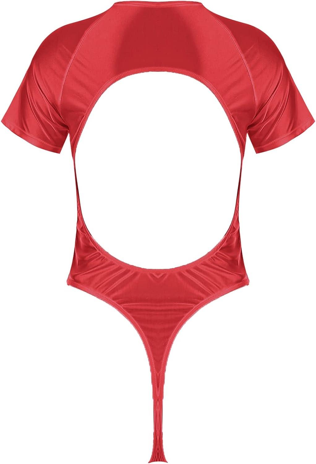 YiZYiF Women's 70D Oil Glossy Thong Bodysuit - Burgundy, X-Large | Buy Now with Express ...