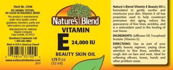 Nature's Blend Vitamin E Beauty Oil 24,000 IU - 1.75 oz | Nourishing ...