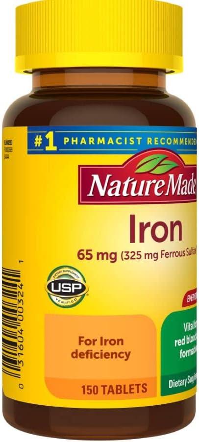 Nature Made Iron 65 mg (325 mg Ferrous Sulfate) Tablets - 150 Count ...