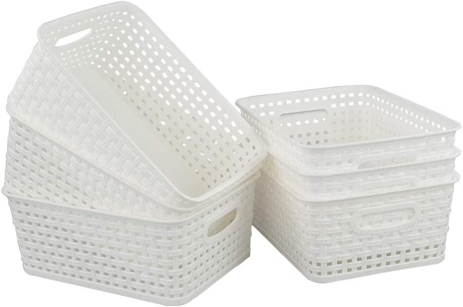 Anbers White Plastic Weave Storage Basket Set of 6 | 10.03 x 7.59 x 4. ...