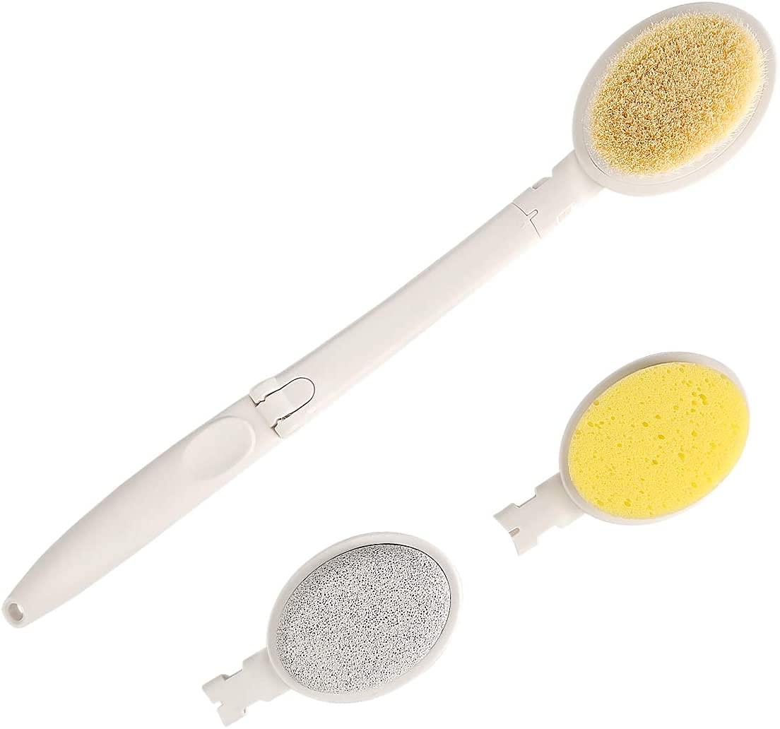 LFJ 3 in 1 Back Bath Brush Set for Shower, 19" Long Handle Body Brush ...