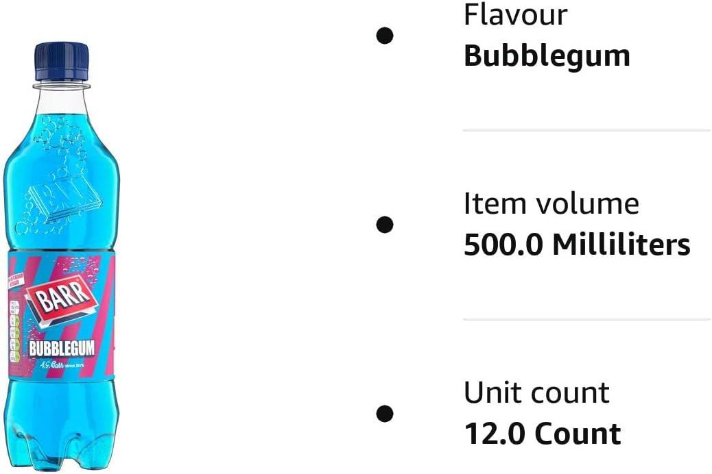 BARR Blue Bubblegum Fizzy Drink - No Sugar 500ml | 12 Bottles | Buy Now ...