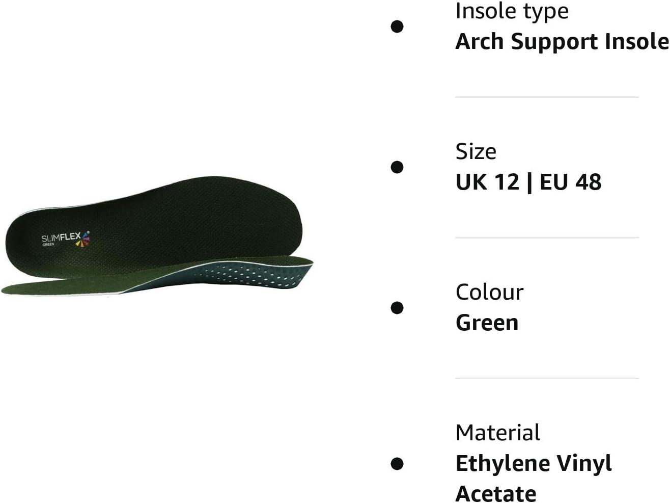 Slimflex Full Length Standard Orthotic Insoles Green - UK 12 / EU 48 ...