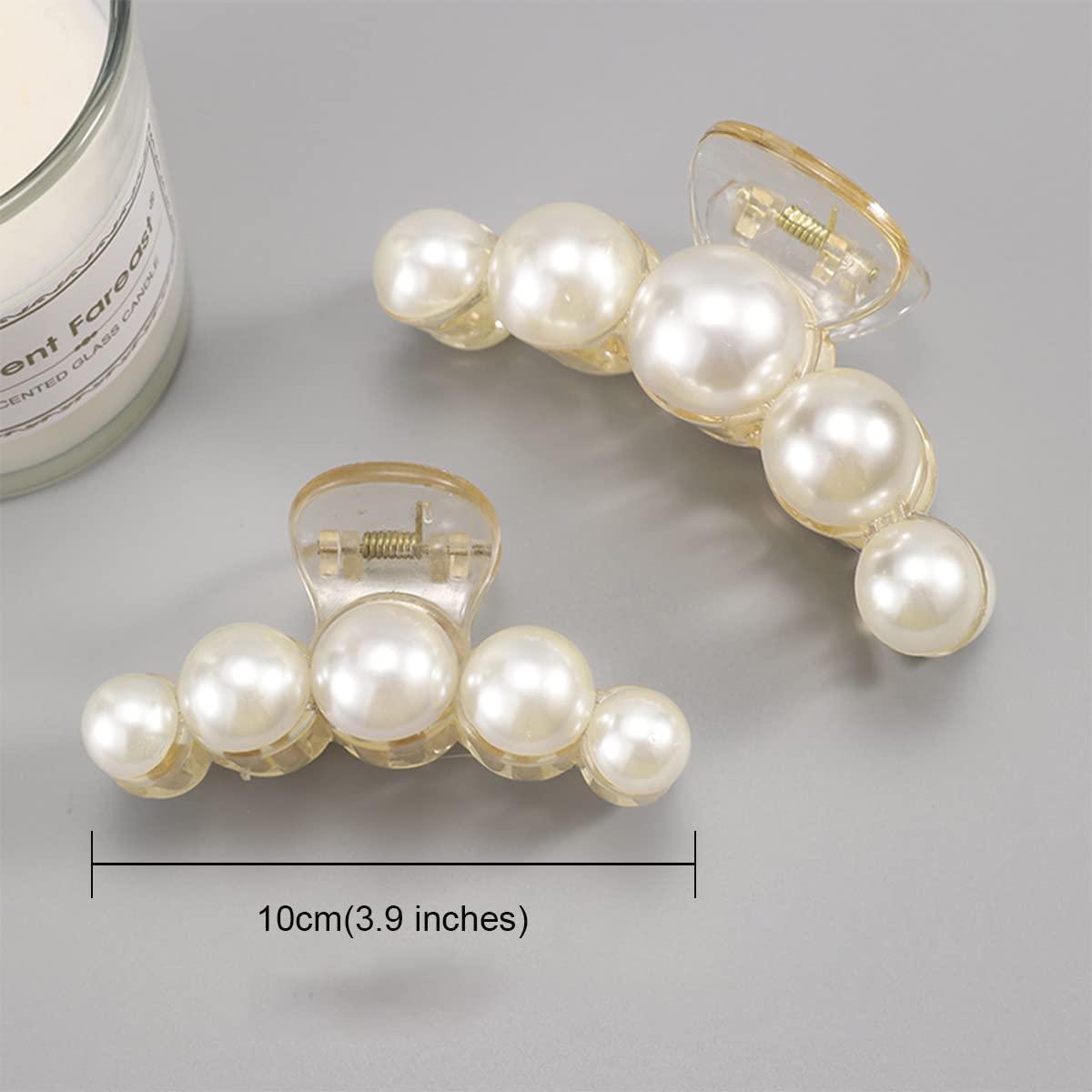 Elegant Geometric Pearl Hair Claw for Women and Girls | Non-Slip White ...