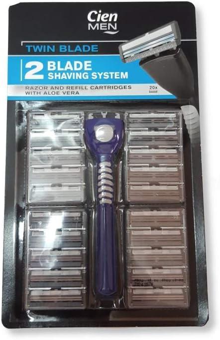 Cien Men Twin Blade Shaving System 2 Blade Razor & 20 Replacement ...