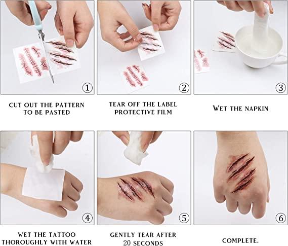 30 Sheets Halloween Zombie Temporary Tattoos - Waterproof Fake Scars ...