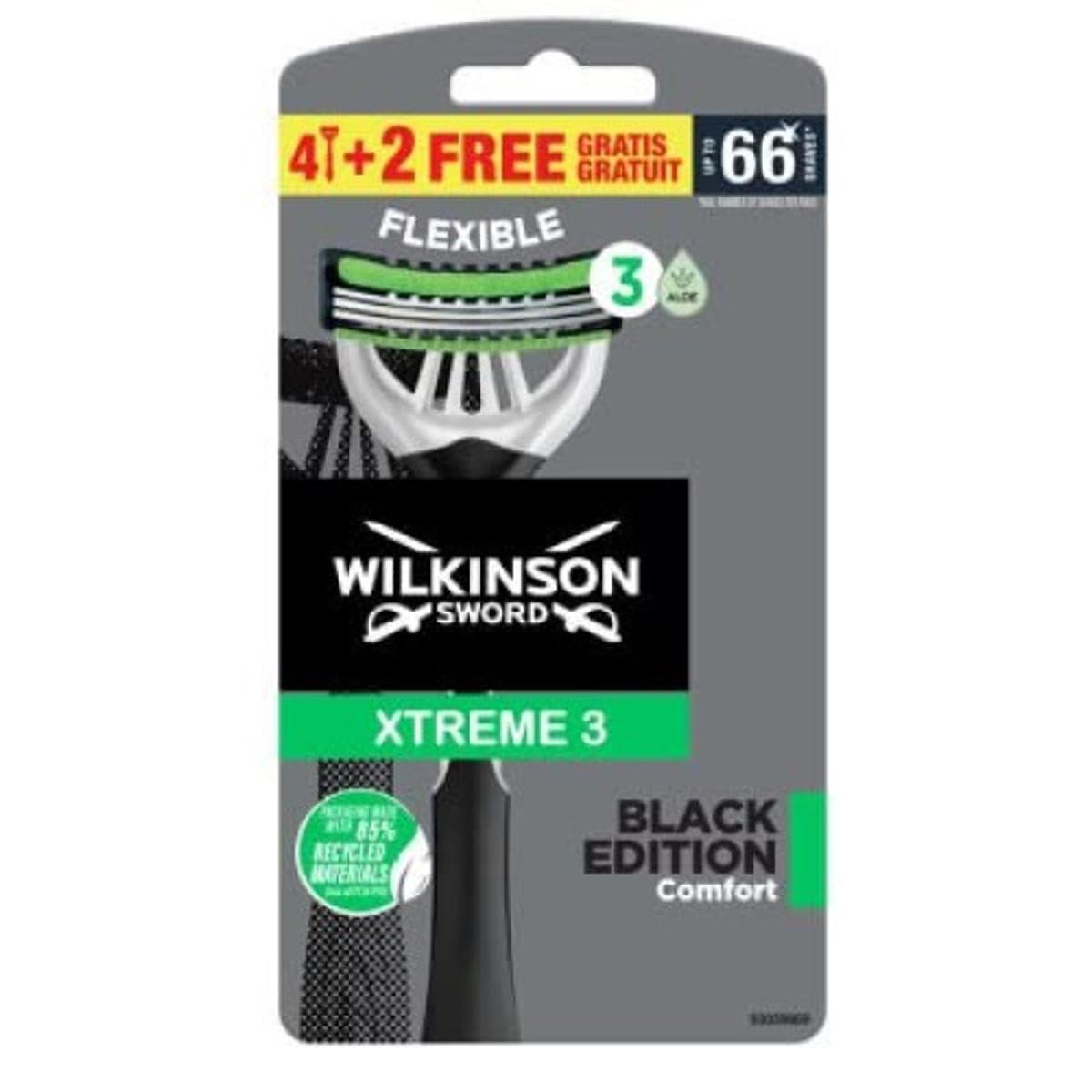 Wilkinson Xtreme 3 Black Razors | 6-Pack Eco-Friendly Recycled Plastic ...