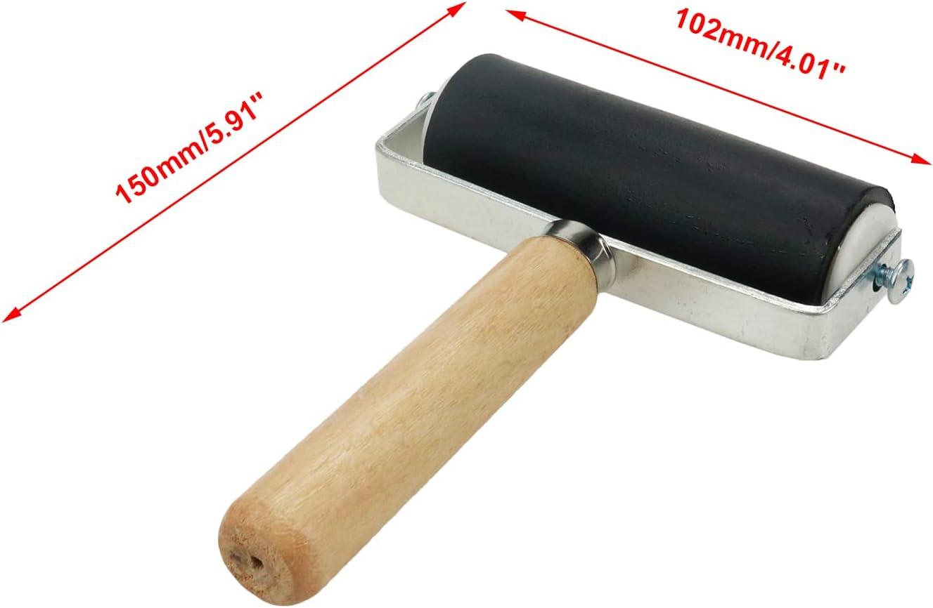Risbay 4-Inch Black Rubber Roller with Wooden Handle for Printing and ...