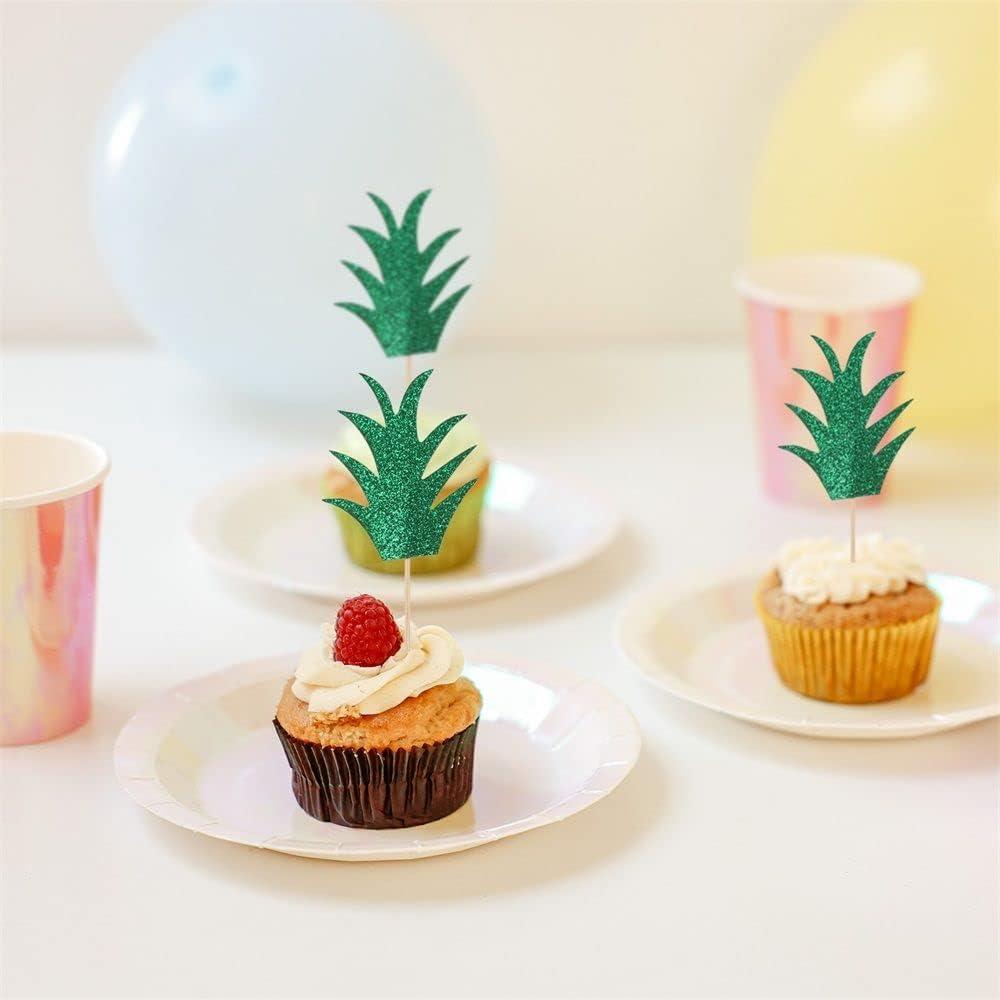 24Pcs Pineapple Cupcake Toppers Green Glitter Summer Tropical Donut ...