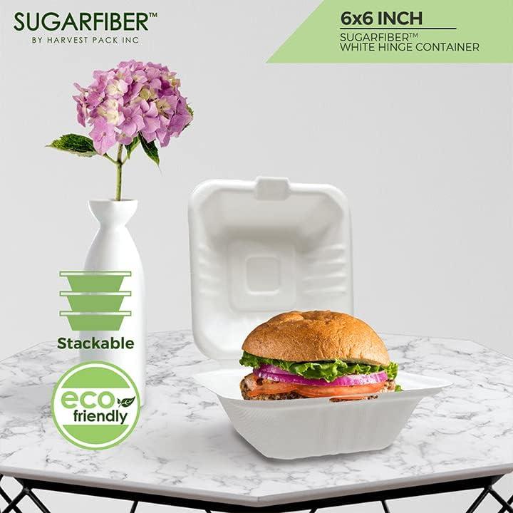 Harvest Pack Gourmet Showcase 50 Count White Compostable Square Hinged ...