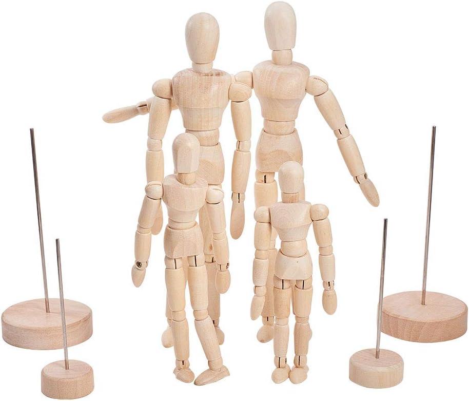 WANDIC Wooden Manikin Blockhead 4 Pcs - Medium Size Wood Artist Figure ...