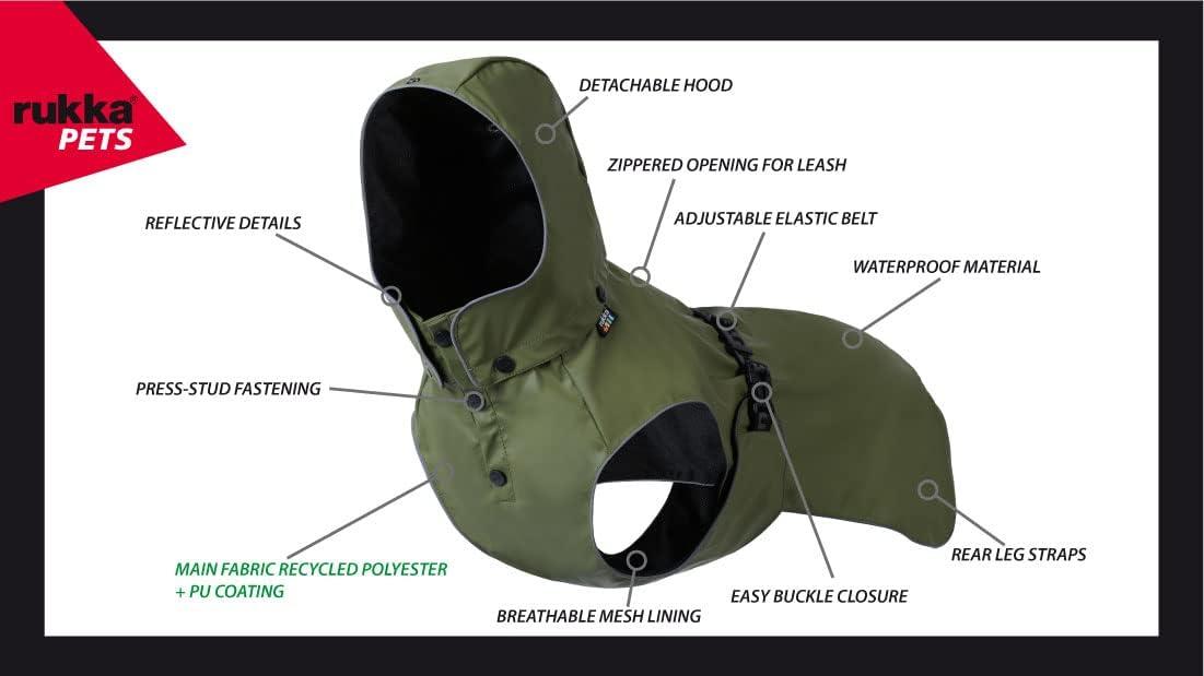 Rukka Pets STREAMY ECO Raincoat for Dogs - Dark Olive Green - Eco ...