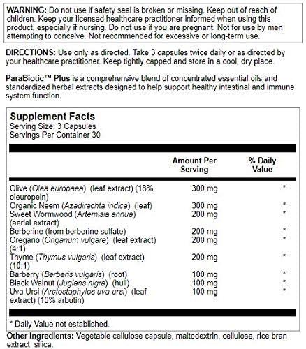 ParaBiotic Plus: Organic Neem, Wormwood & Black Walnut - 90 Capsules ...